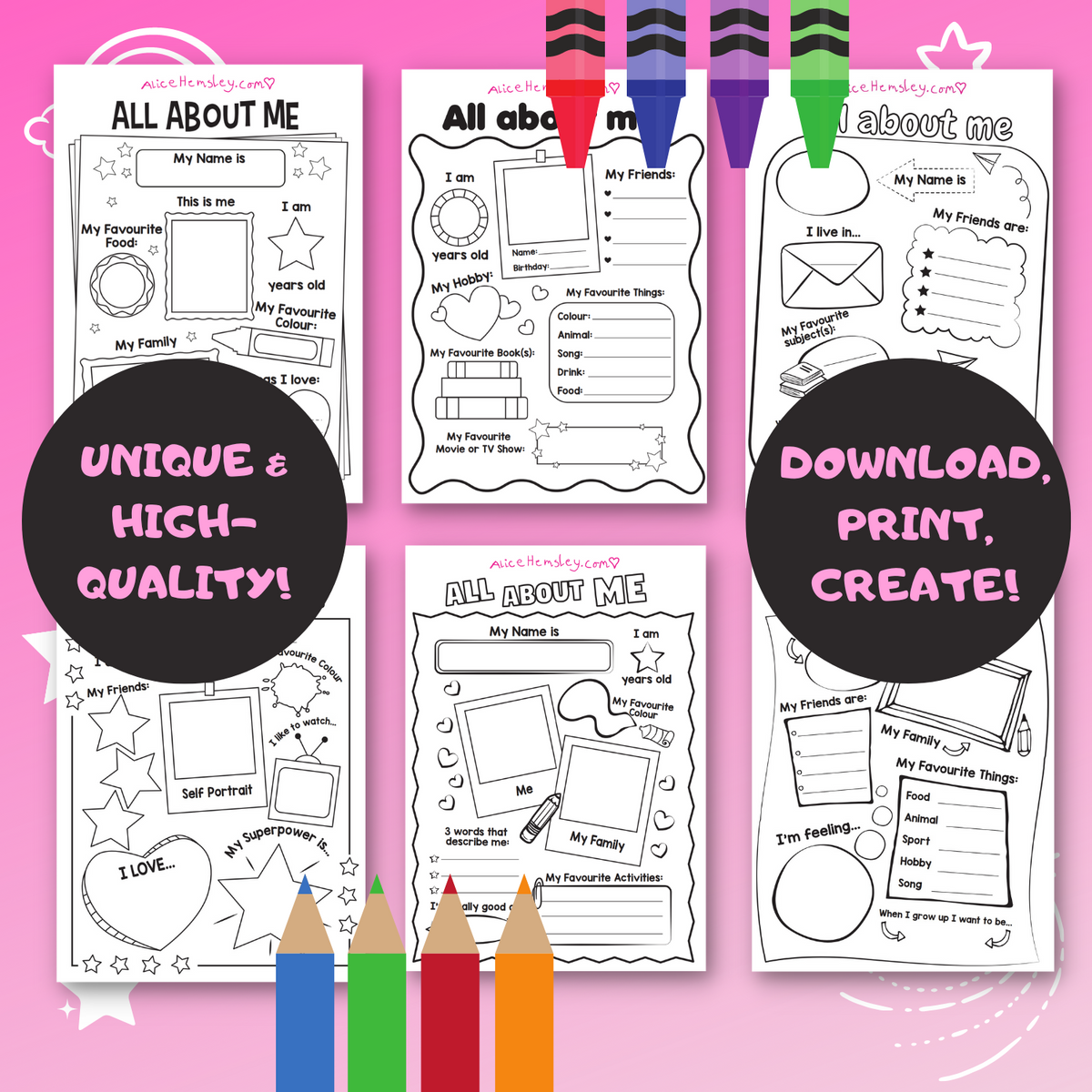 All About Me Kids' Printable Sheets Bundle – AliceHemsley.com
