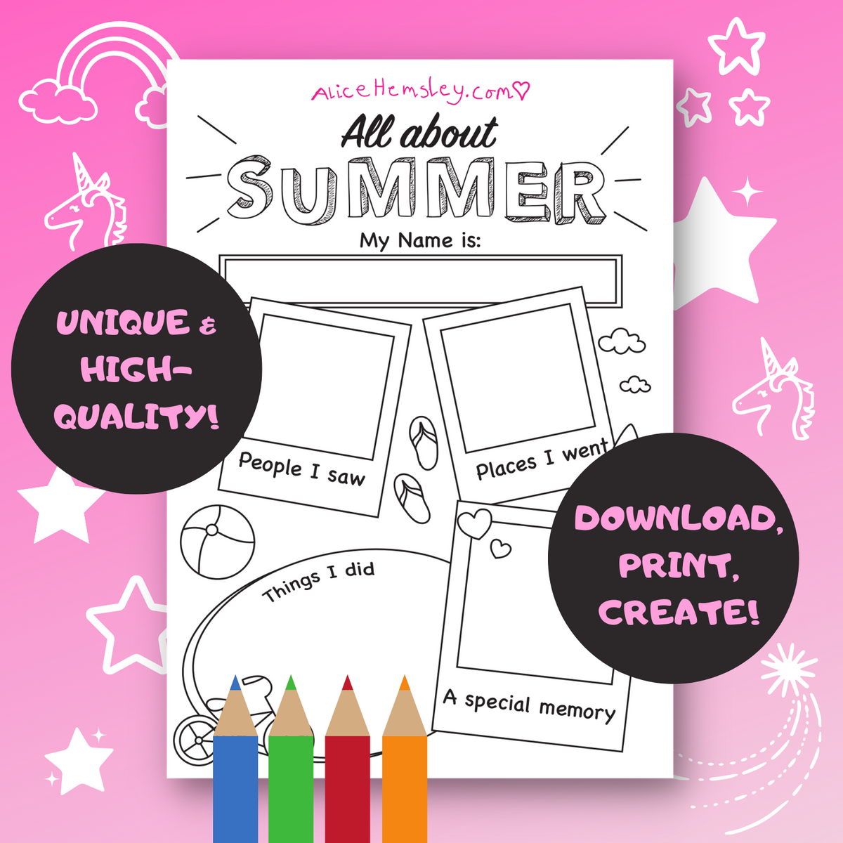 All About Summer Kids' Printable Sheet – AliceHemsley.com