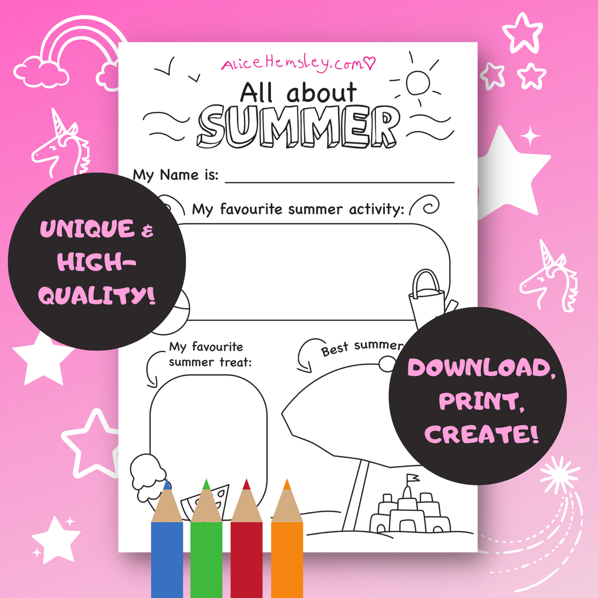 All About Summer Kids' Printable Sheet – AliceHemsley.com