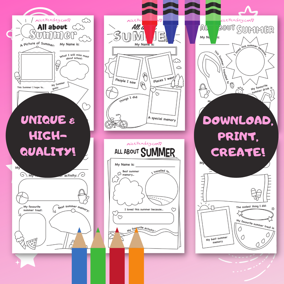All About Summer Kids' Printable Sheets Bundle – AliceHemsley.com