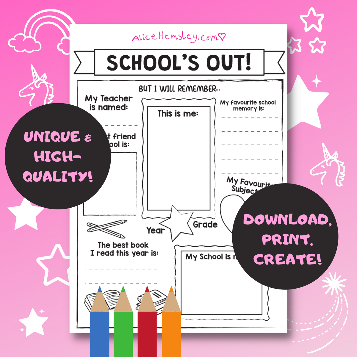 Schools Out Kids' Printable Sheet – AliceHemsley.com
